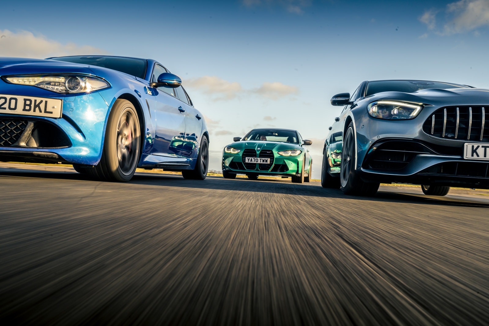 Super-saloon shootout: BMW M3 vs AMG E63 and Alfa Giulia QV | Autocar