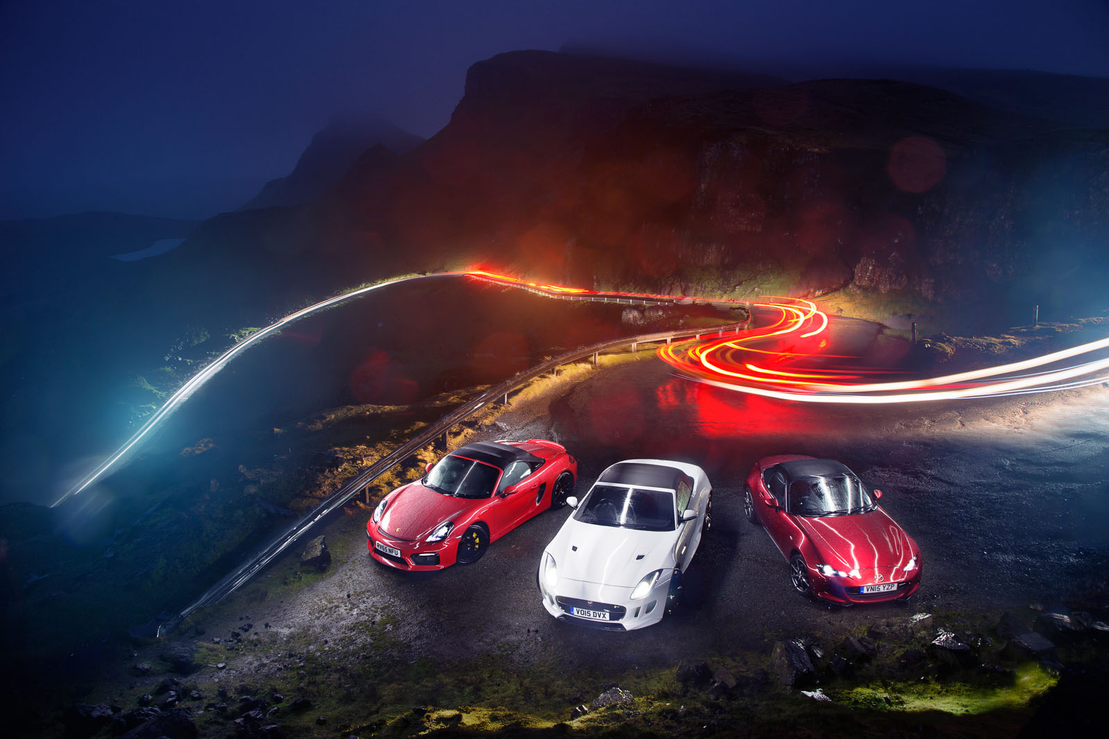 Cabrio clash: Porsche Boxster Spyder vs Jaguar F-type R vs Mazda MX-5 ...