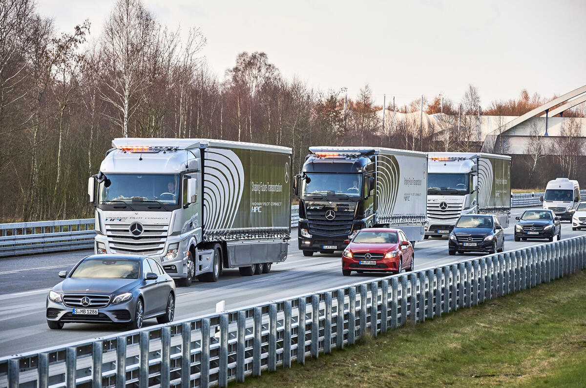 Daimler trials convoy of connected autonomous lorries | Autocar