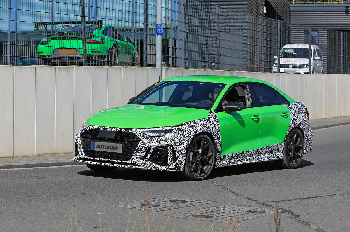 New Audi RS3 saloon: 394bhp AMG A45 rival drops disguise | Autocar