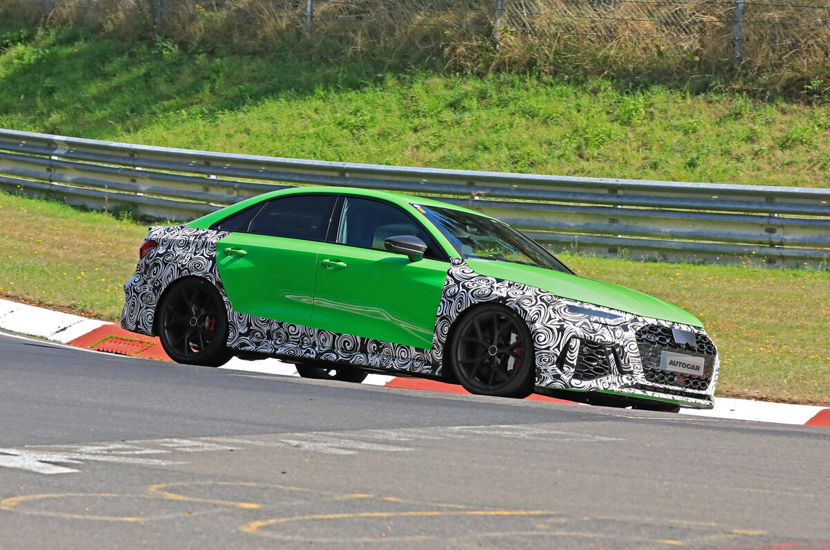 New Audi RS3 saloon: 394bhp AMG A45 rival drops disguise | Autocar