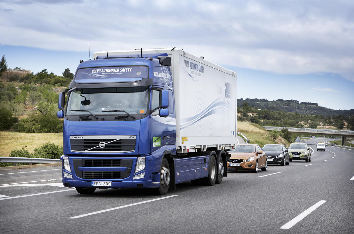 Volvo road train hits the public motorway | Autocar